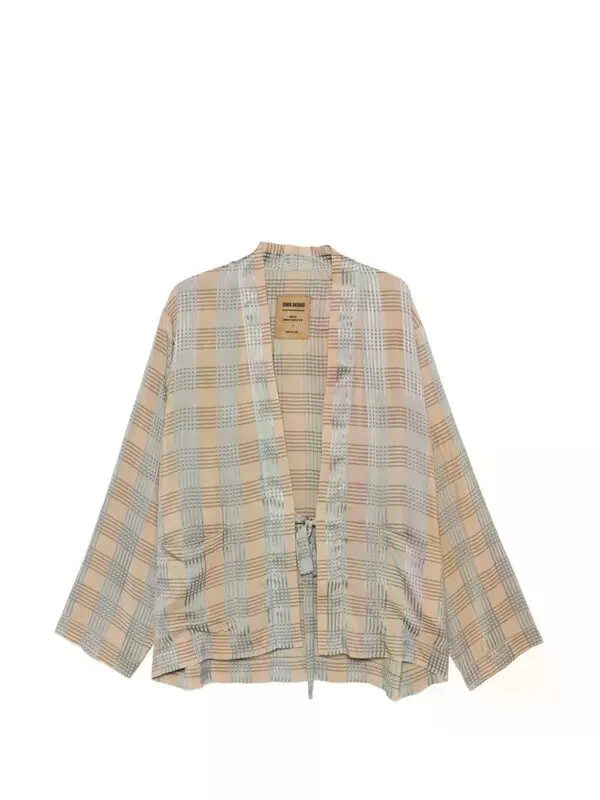 UMA WANG Check-pattern Tie-fastening Jacket - Neutrals