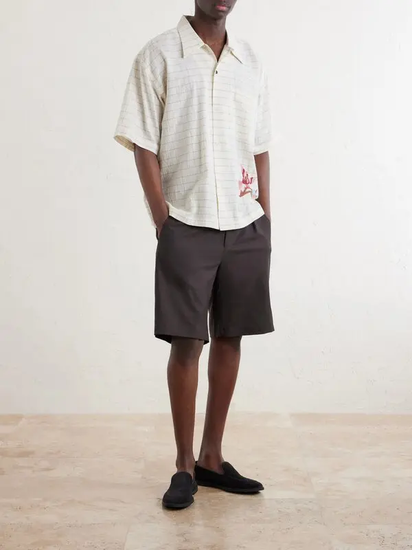 KARDO Rohit Embroidered Checked Cotton Shirt - Neutrals