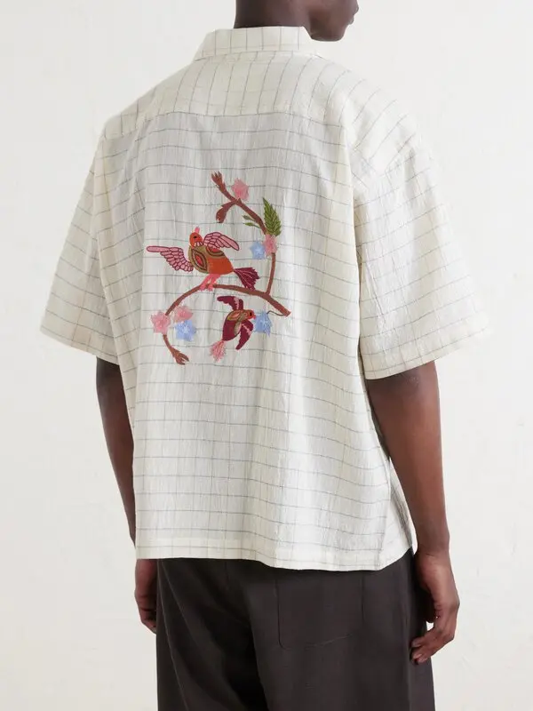 KARDO Rohit Embroidered Checked Cotton Shirt - Neutrals