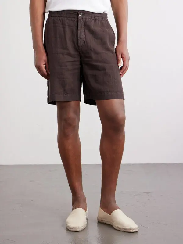 Mr P. Straight-leg Linen Shorts - Brown
