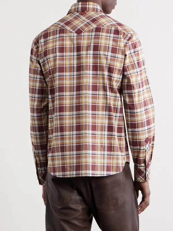 Versace Checked Cotton Shirt - Brown