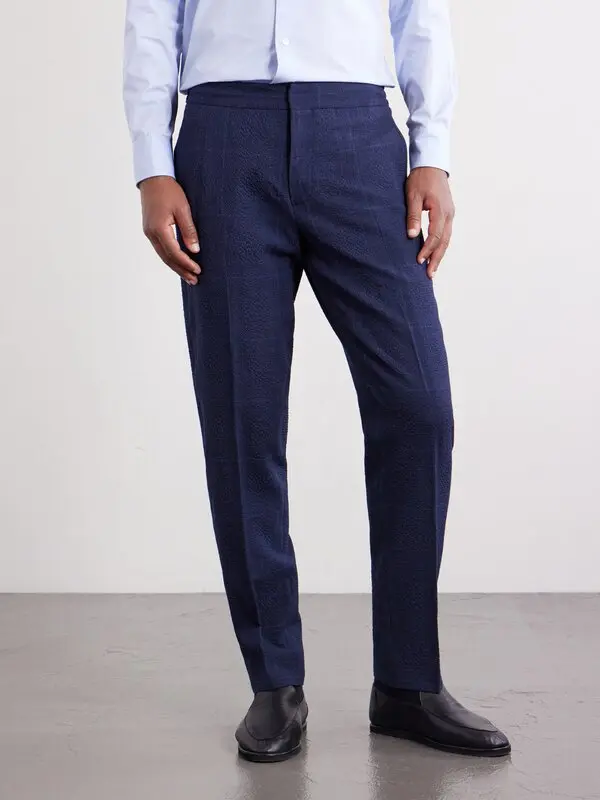 Mr P. Slim-fit Checked Wool-blend Trousers