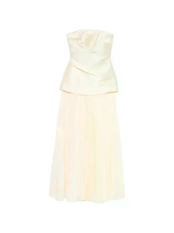 Solace London Claudette Strapless Pleated Skirt Gown - Yellow