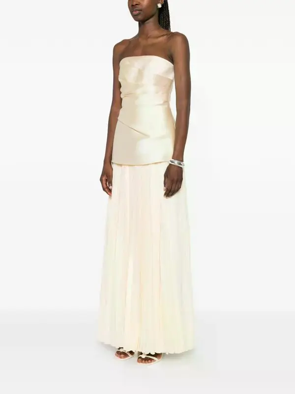 Solace London Claudette Strapless Pleated Skirt Gown - Yellow