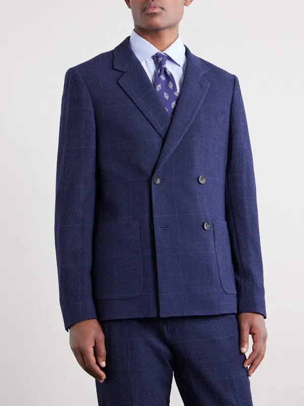 Mr P. Double-breasted Checked Wool-blend Suit Jacket