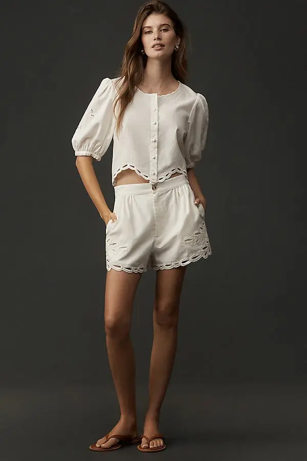 Astr The Label Joellyn Embroidered Cotton Shorts