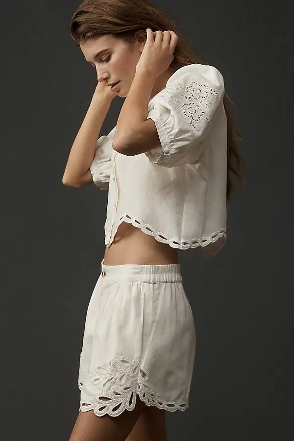 Astr The Label Joellyn Embroidered Cotton Shorts