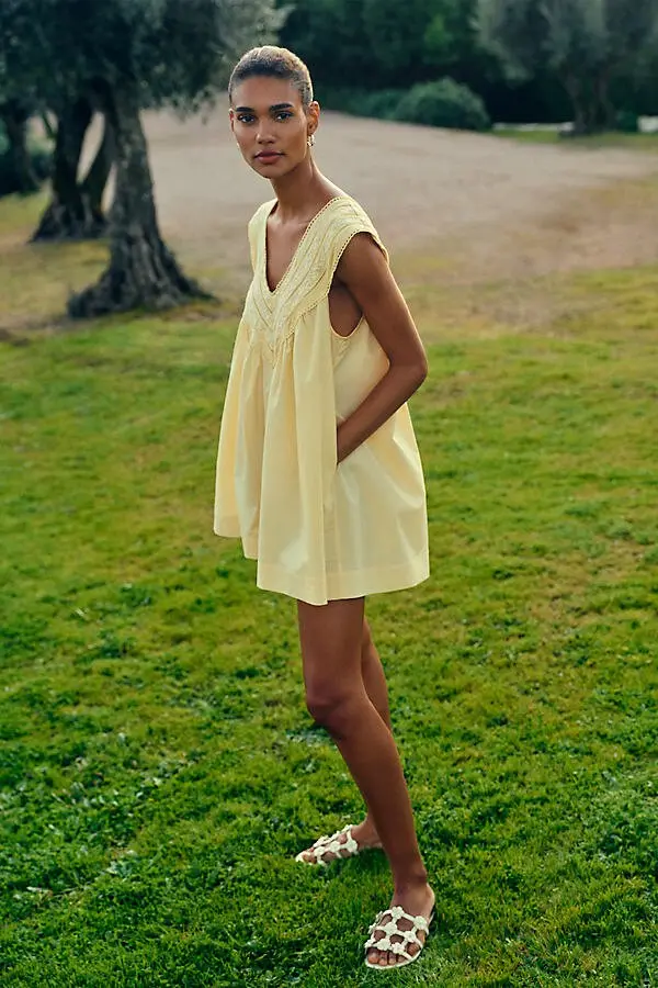 Anthropologie Cotton V-neck Yoke Romper - Yellow
