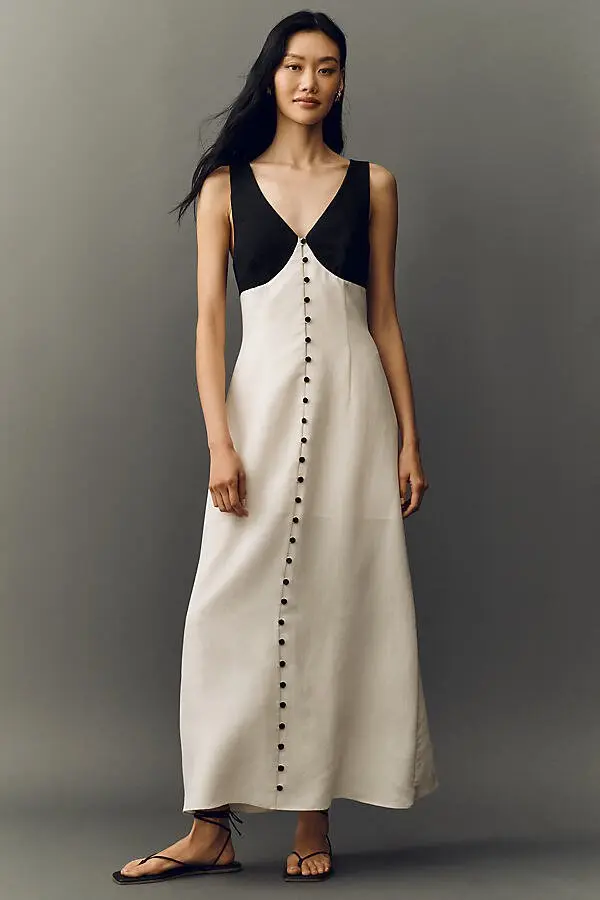 MARE MARE Len V-neck Button-front Maxi Dress