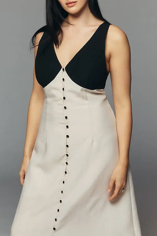 MARE MARE Len V-neck Button-front Maxi Dress