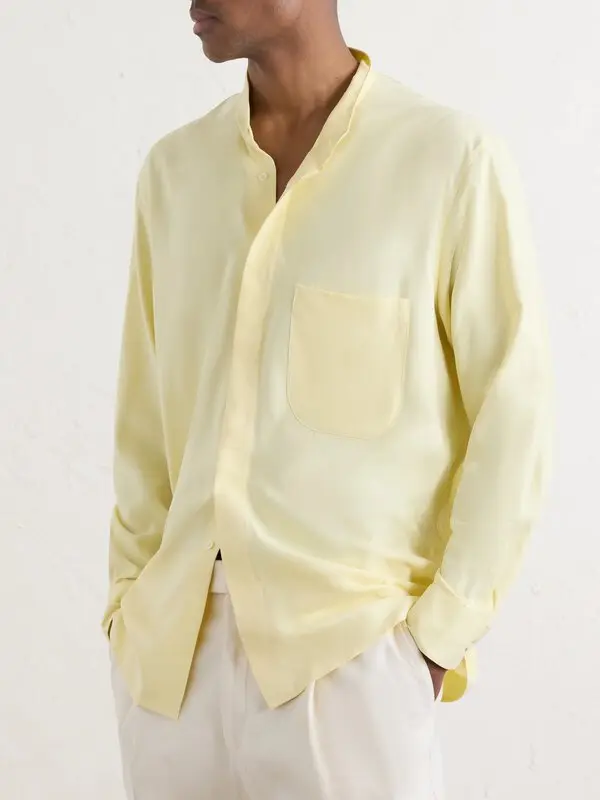 SAMAN AMEL Grandad-collar Silk Shirt - Yellow