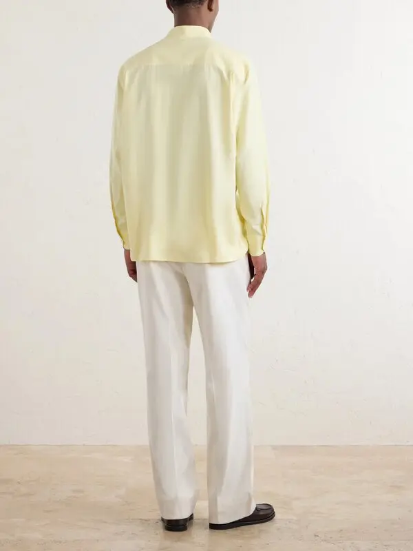SAMAN AMEL Grandad-collar Silk Shirt - Yellow