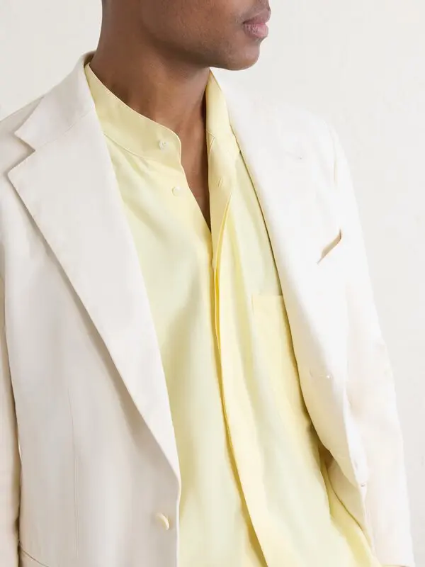 SAMAN AMEL Grandad-collar Silk Shirt - Yellow