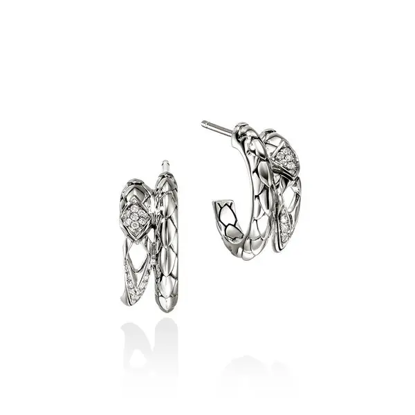 John Hardy Naga Hoop Earrings With Diamonds - Sterling Silver