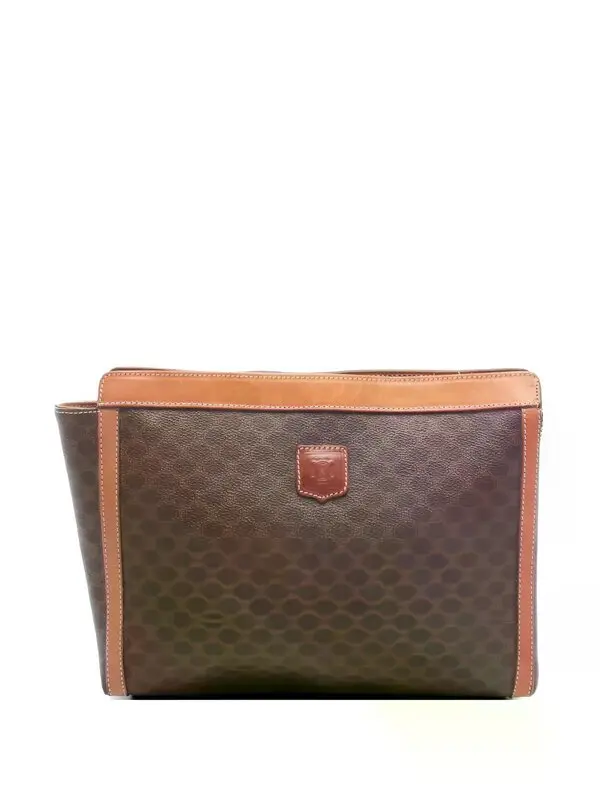 Celine 2000s Macadam Printed Leather-panel Clutch Bag - Brown