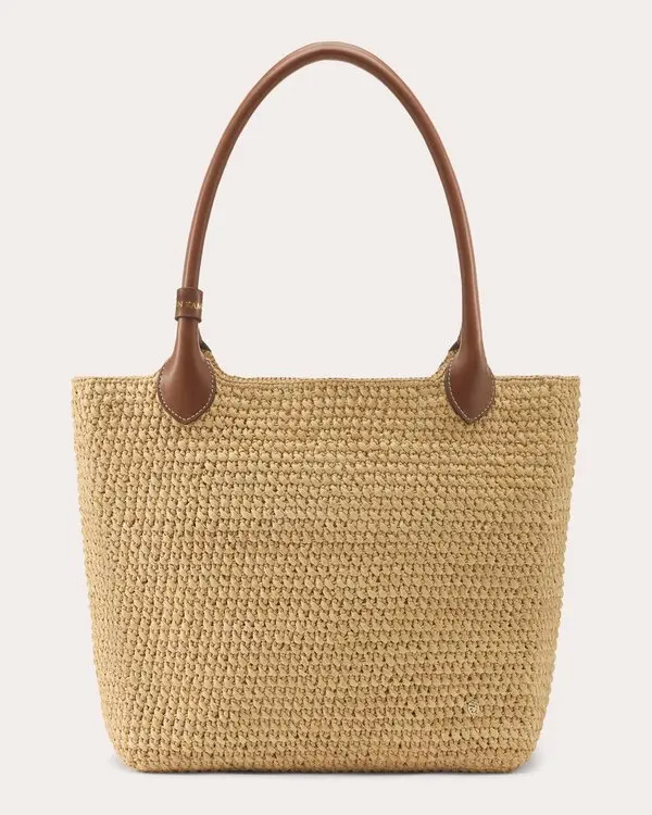 Helen Kaminski Ampara Leather Trimmed Crocheted Raffia Tote - Natural/cotto