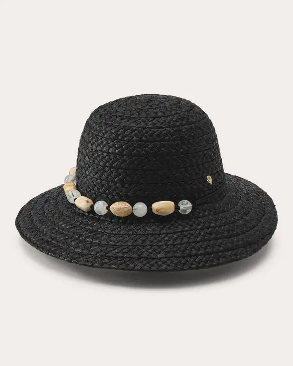 Helen Kaminski Darya Braided Raffia Pebble Hat - Charcoal/natural