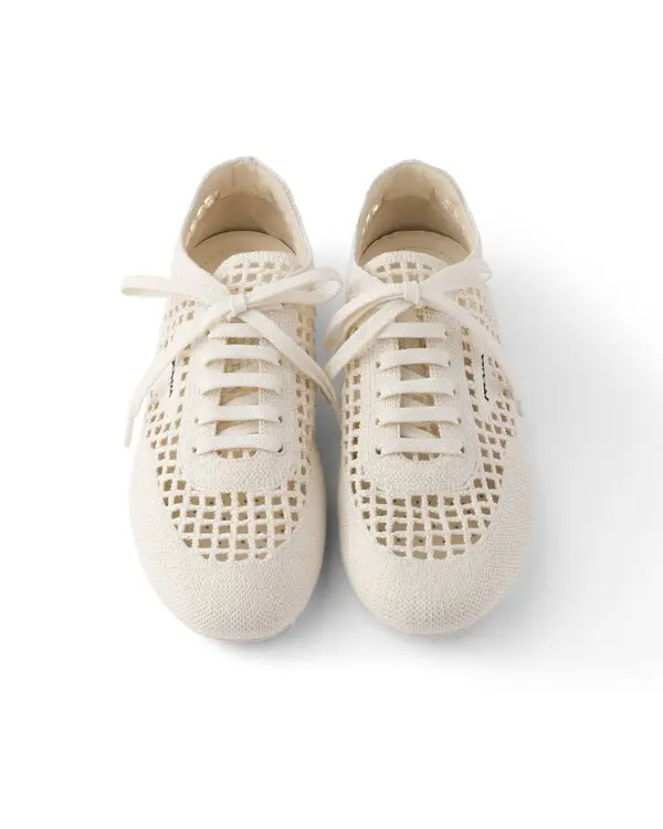 Prada Crochet Lace-up Sneakers - Ivory