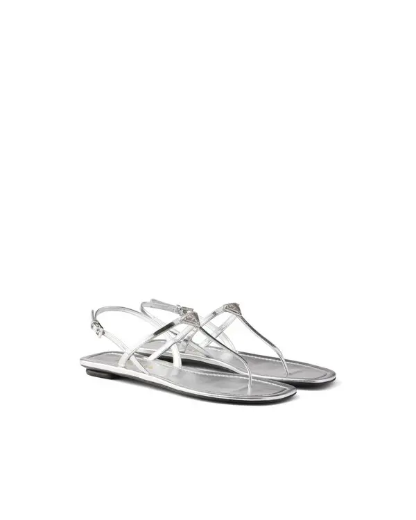 Prada Metallic Leather Thong Sandals - Silver