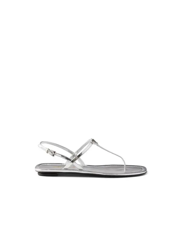 Prada Metallic Leather Thong Sandals - Silver