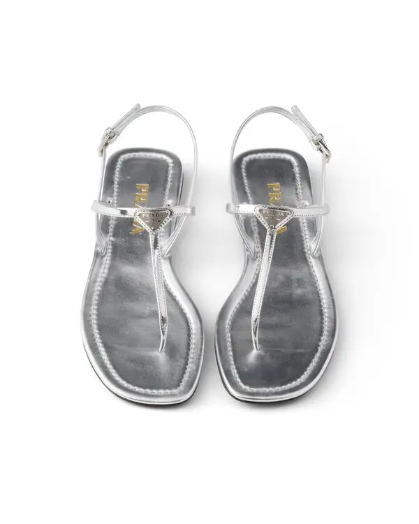Prada Metallic Leather Thong Sandals - Silver