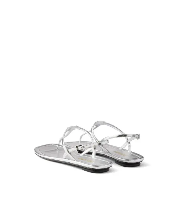 Prada Metallic Leather Thong Sandals - Silver