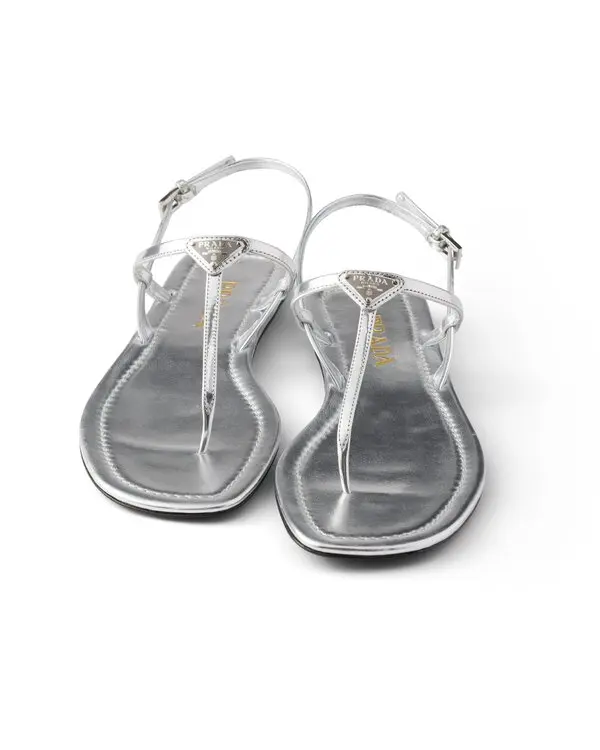 Prada Metallic Leather Thong Sandals - Silver