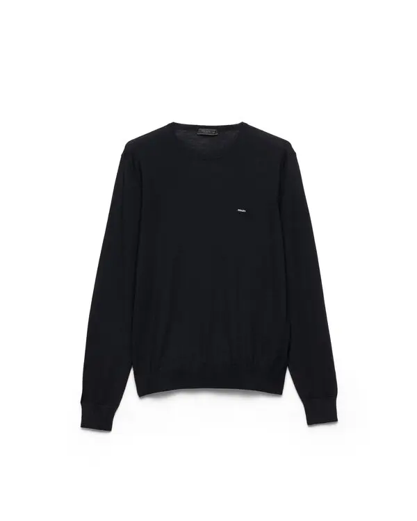 Prada Superfine Wool Crew-neck Sweater - Navy