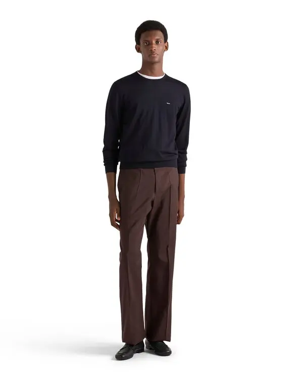 Prada Superfine Wool Crew-neck Sweater - Navy