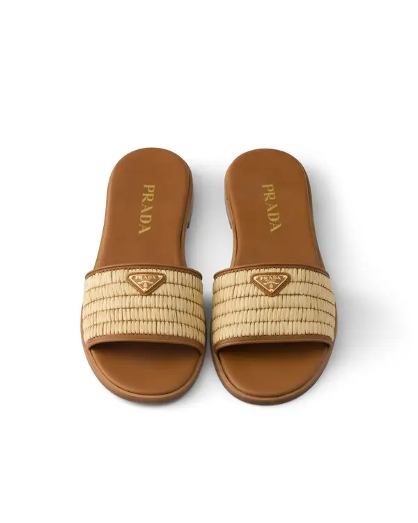 Prada Leather And Crochet Slides