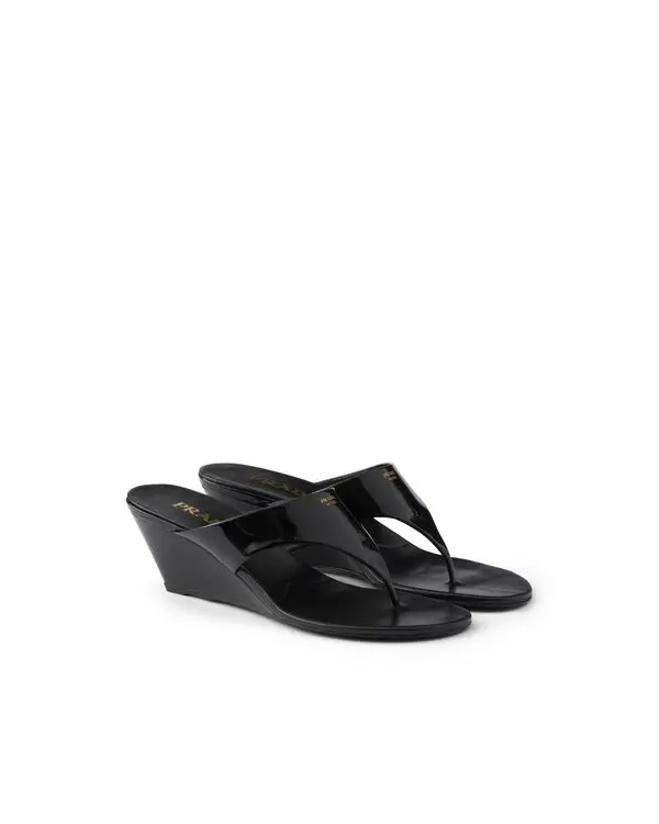 Prada Patent Leather Thong Wedge Sandals