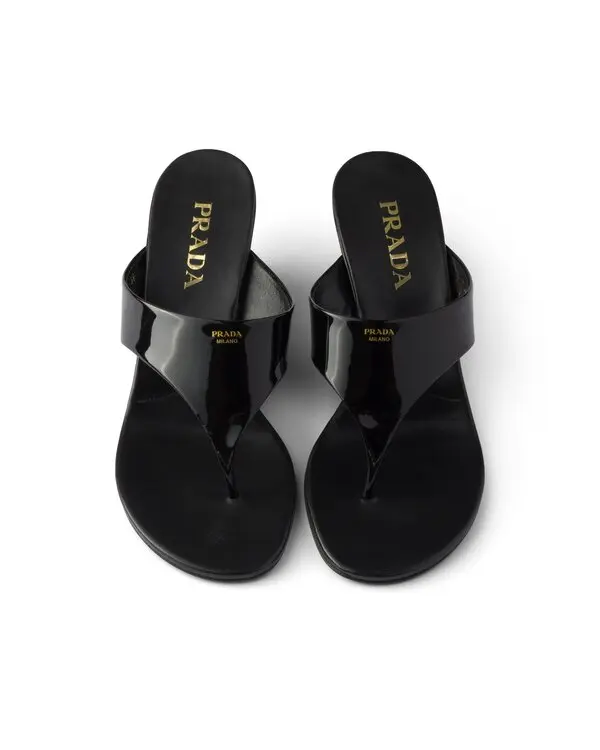 Prada Patent Leather Thong Wedge Sandals
