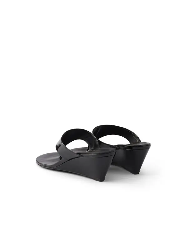 Prada Patent Leather Thong Wedge Sandals