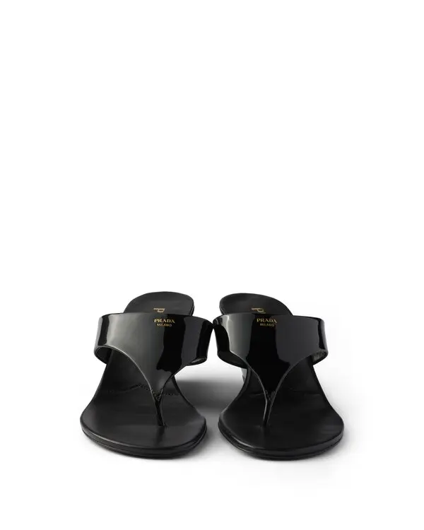 Prada Patent Leather Thong Wedge Sandals