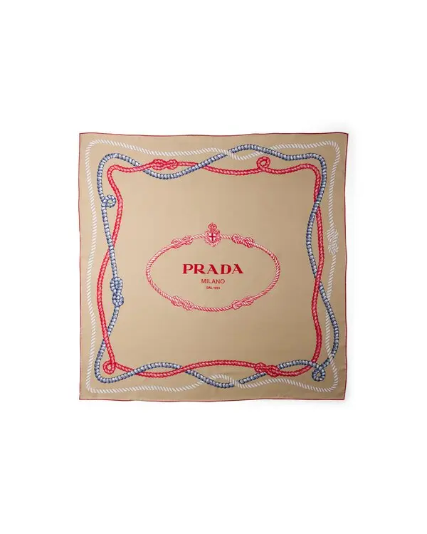 Prada Printed Silk Twill Scarf 90 - Camel Brown