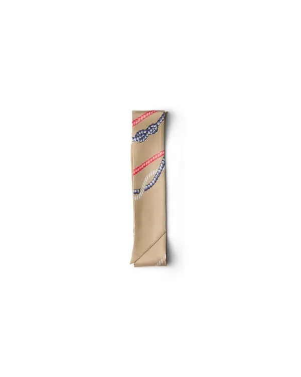 Prada Printed Silk Twill Skinny Scarf - Camel Brown