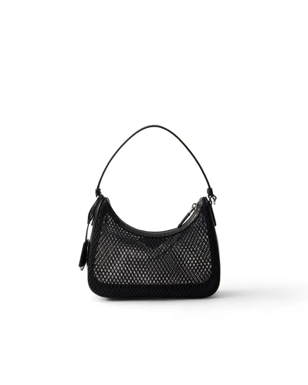 Prada Re-edition 2005 Mesh And Brushed Leather Bag - Black