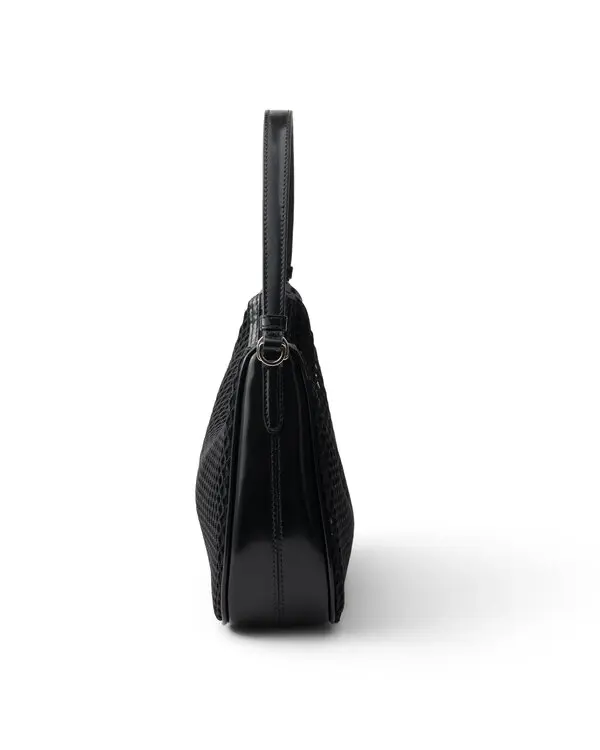 Prada Re-edition 2005 Mesh And Brushed Leather Bag - Black