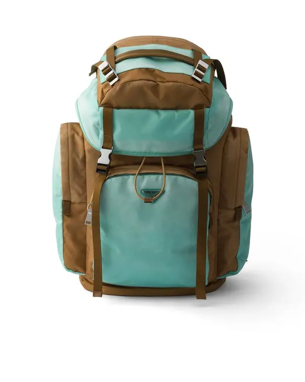 Prada Re-nylon And Saffiano Leather Backpack - Brandy/jade