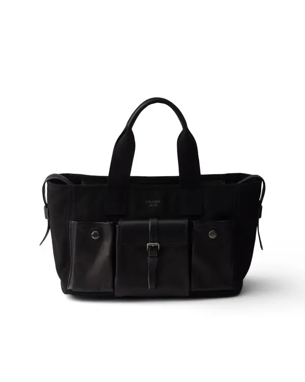 Prada Large Canvas And Leather Tote Bag