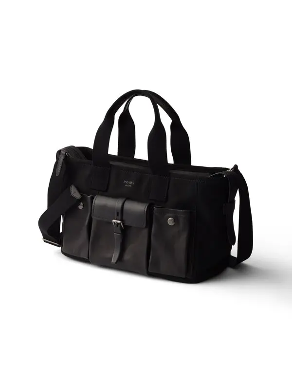 Prada Large Canvas And Leather Tote Bag