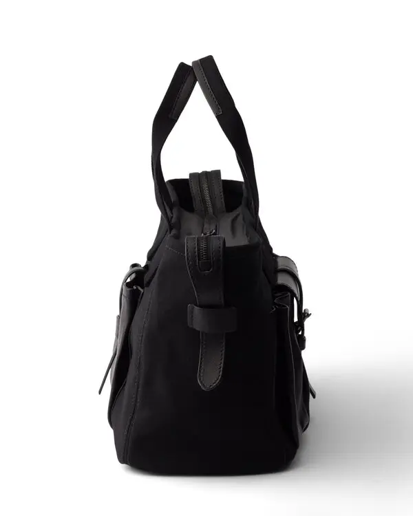 Prada Large Canvas And Leather Tote Bag