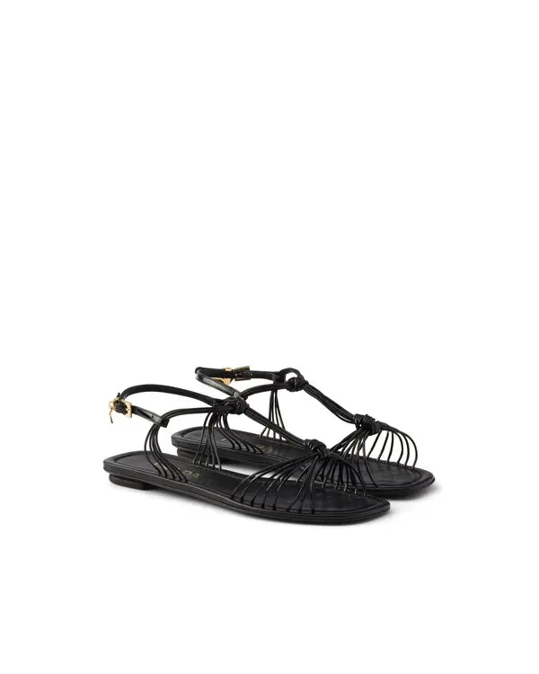 Prada Strappy Patent Leather Sandals - Black