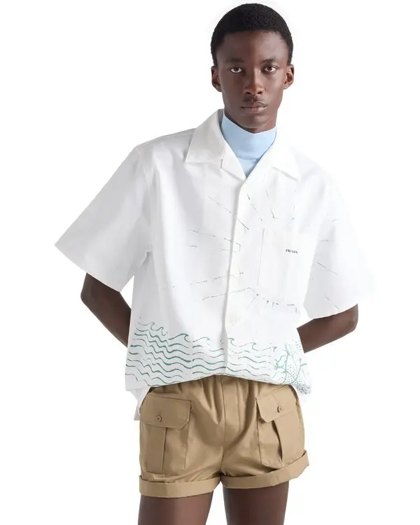 Prada Printed Cotton Bowling Shirt - Green
