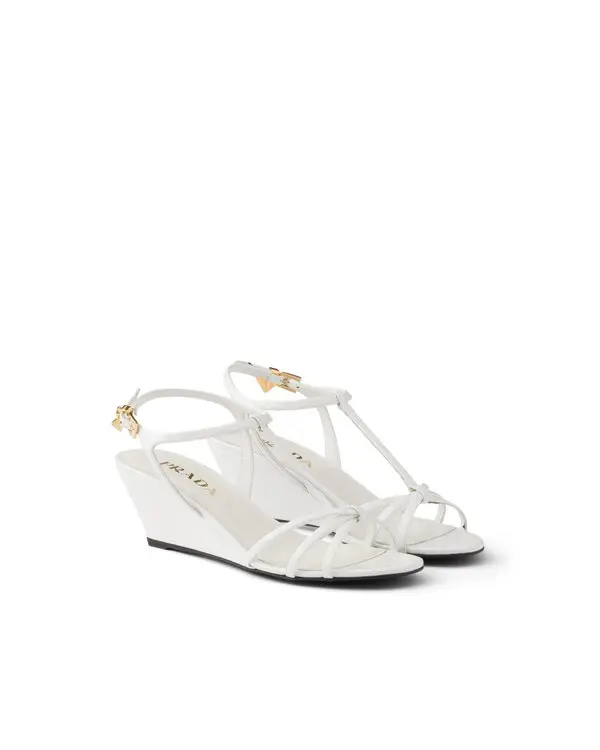 Prada Patent Leather Wedge Sandals - White