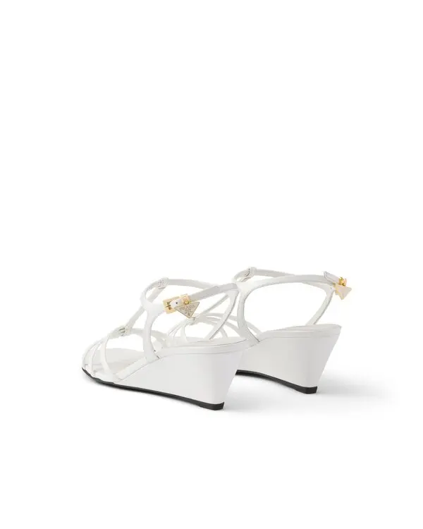 Prada Patent Leather Wedge Sandals - White