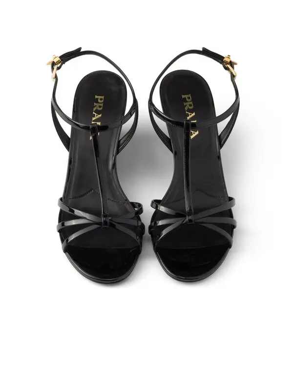 Prada Patent Leather Wedge Sandals - Black