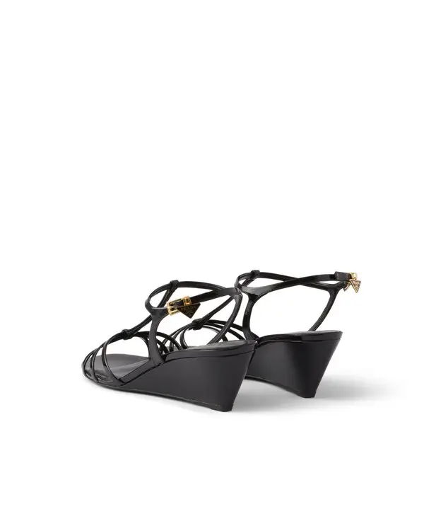 Prada Patent Leather Wedge Sandals - Black