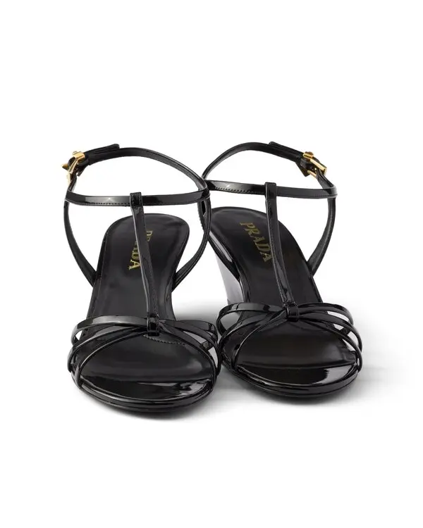 Prada Patent Leather Wedge Sandals - Black