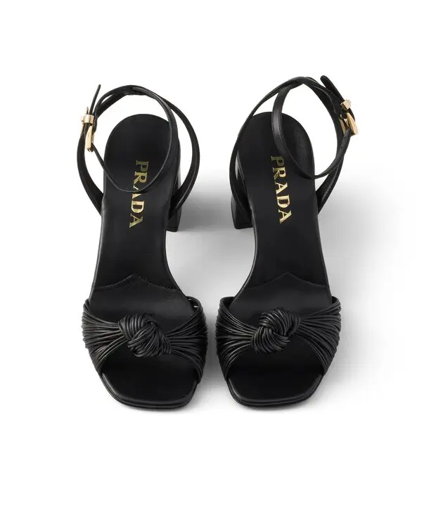 Prada Leather Sandals With Logo Buckle - Black